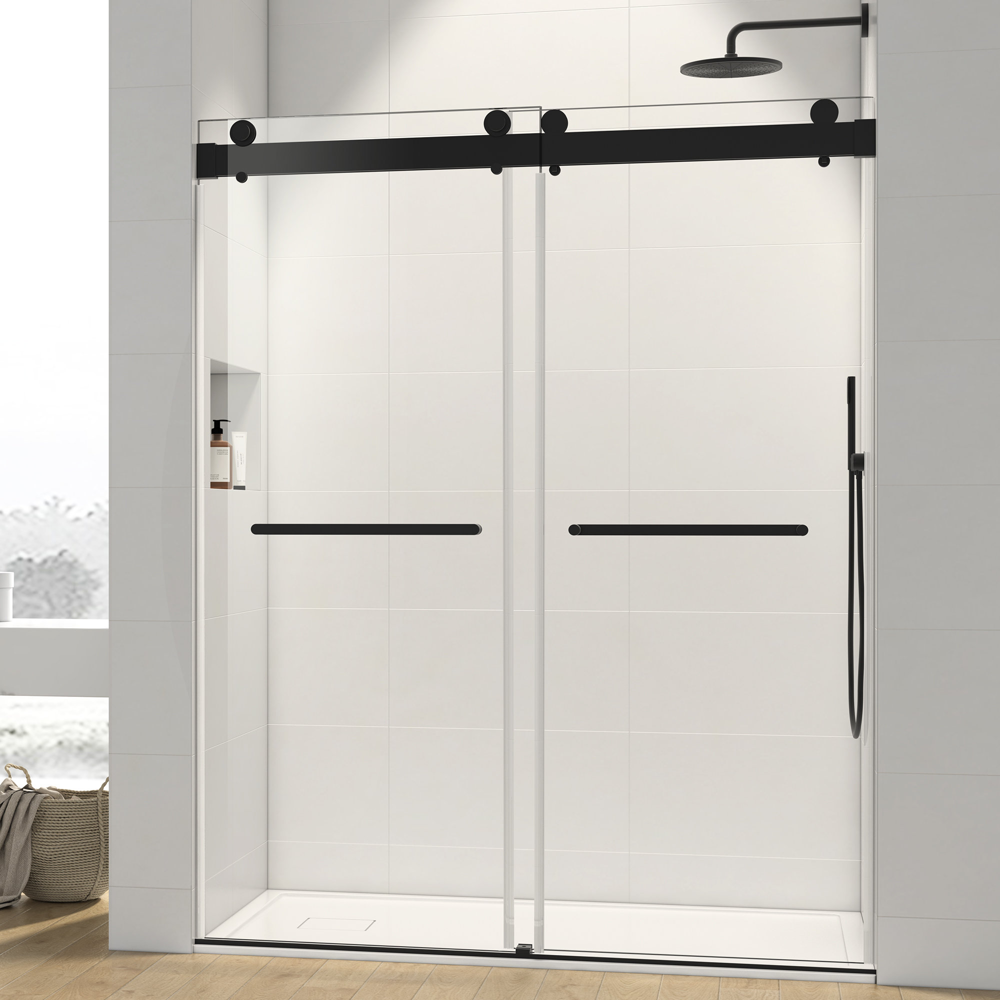 ABRUZZO 56"- 60" W x 76" Double Sliding Frameless Shower Door with Soft-Close, 3/8" (10mm) Thick ...